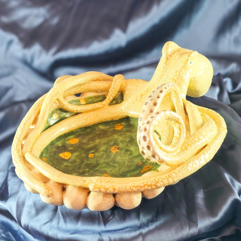 Handcrafted Ceramic Octopus Serving Dish | Elegant Gold Nautical ...