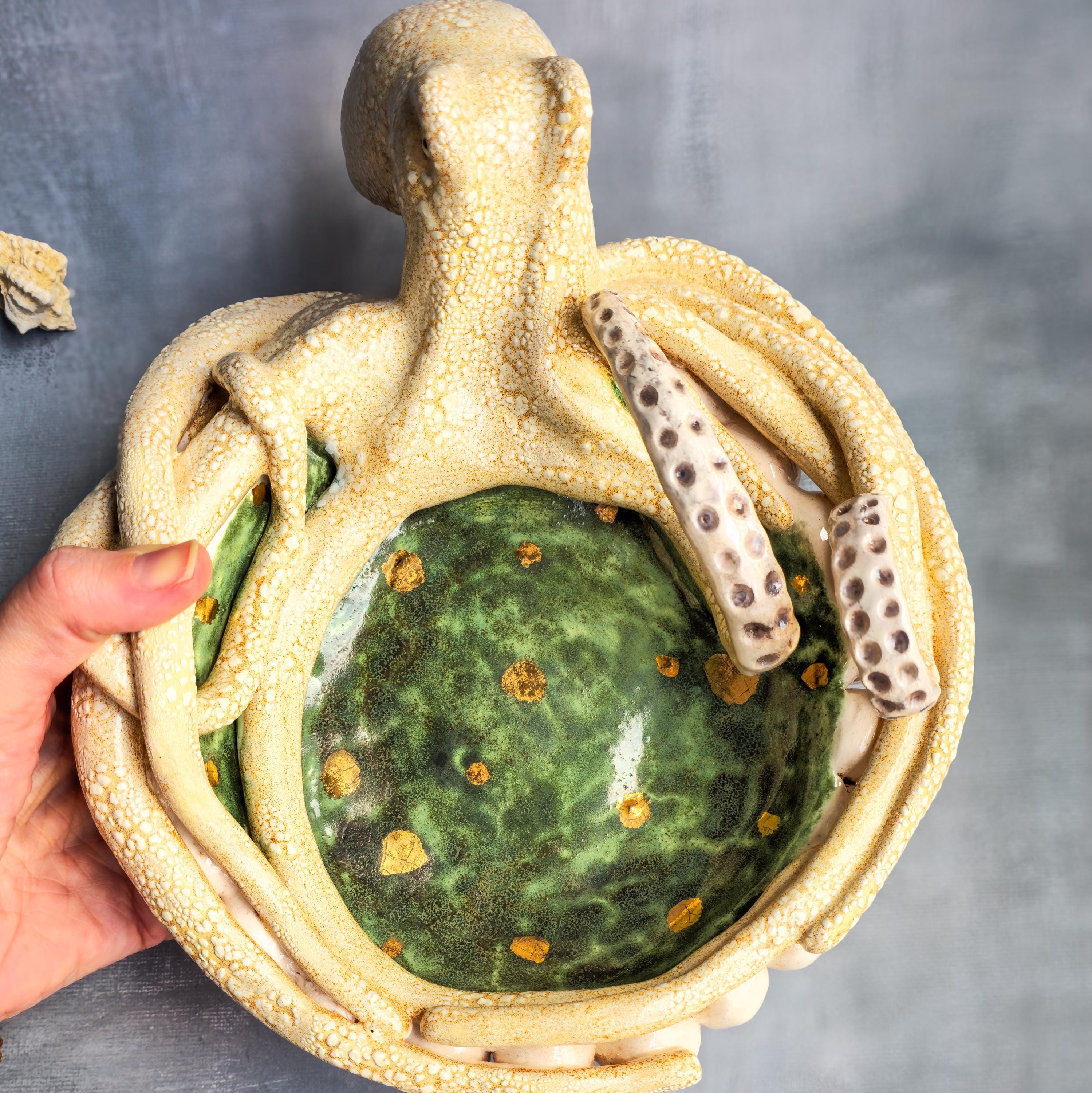 Octopus Plate Ceramic | Gold Luster Octopus Dish | Ocean Fantasy Decor ...