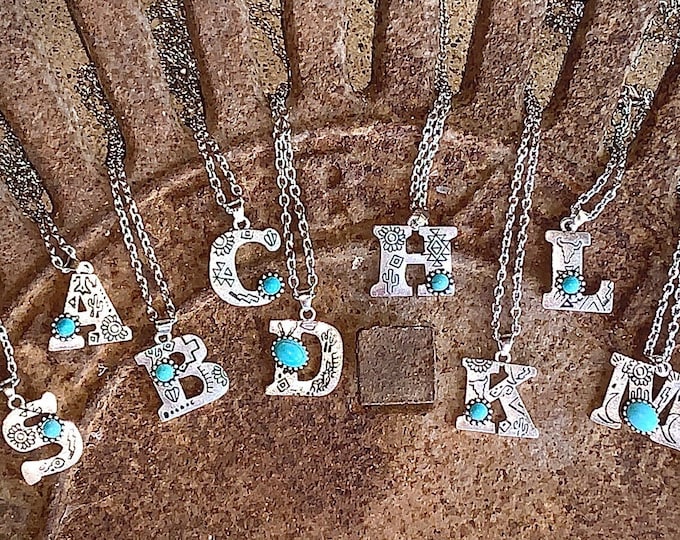 Western Turquoise Stone Alphabet Letter Necklace - Etsy