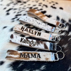 Personalized Genuine Cowhide Wristlet Keychain Key Fob Holder With ...