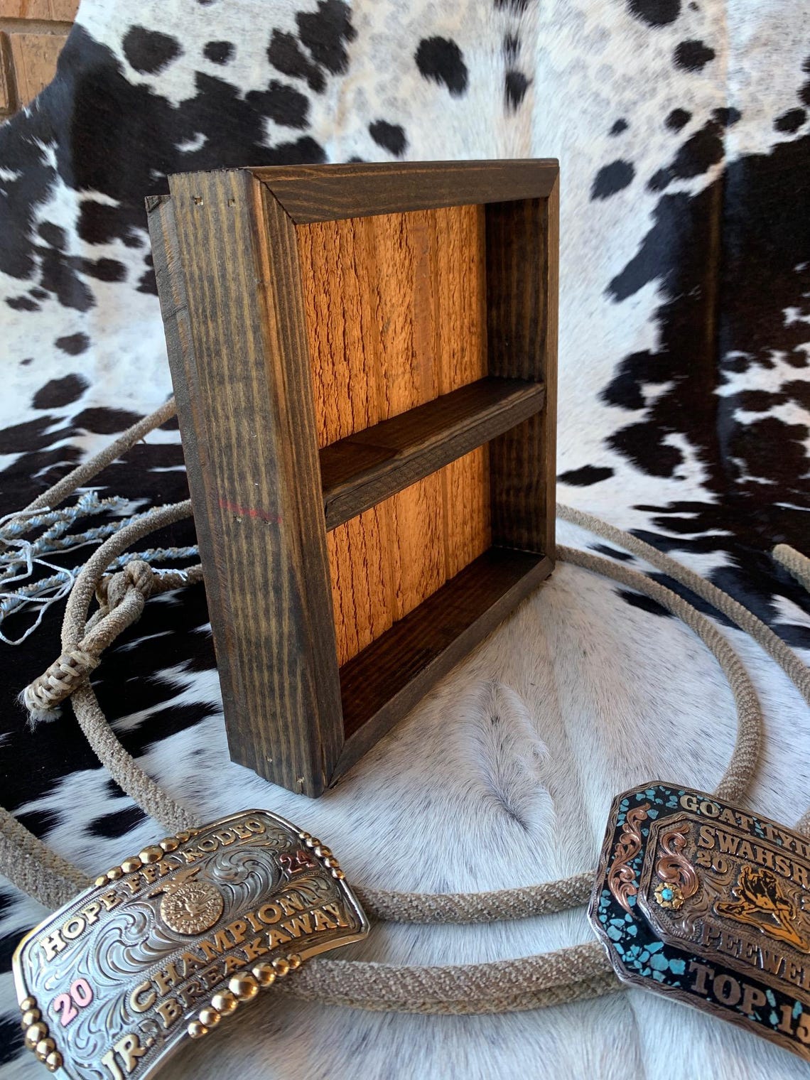 Solid Wood Western Two Belt Buckle Award Display Shelf Custom Hand ...