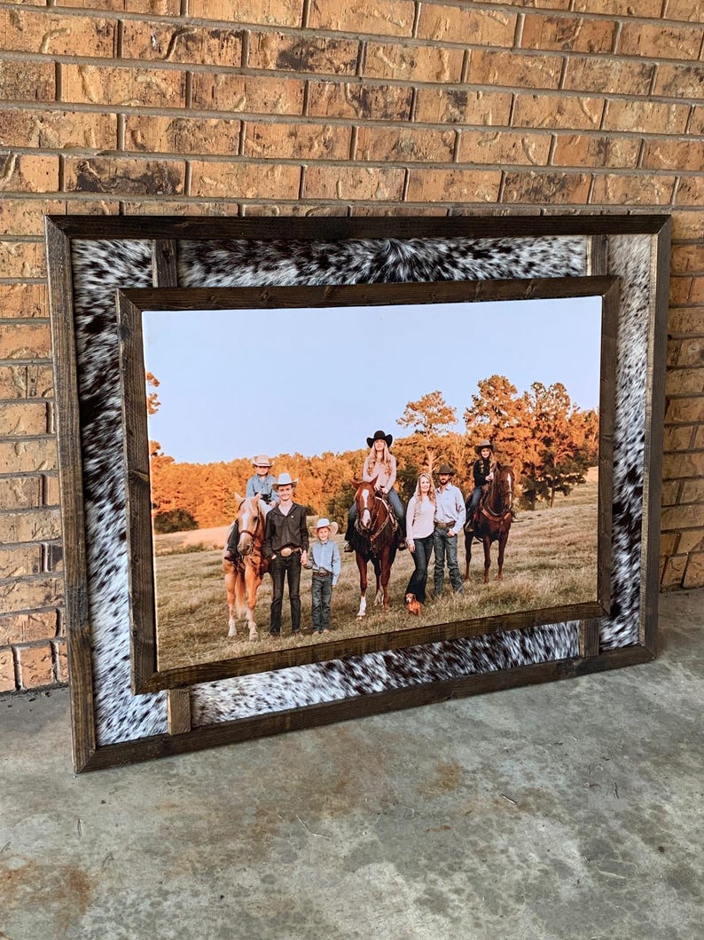 Large Custom Built Genuine Cowhide and Wood Photo Frame for Canvas ...