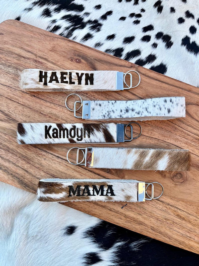 Personalized Genuine Cowhide Wristlet Keychain Key Fob Holder With ...
