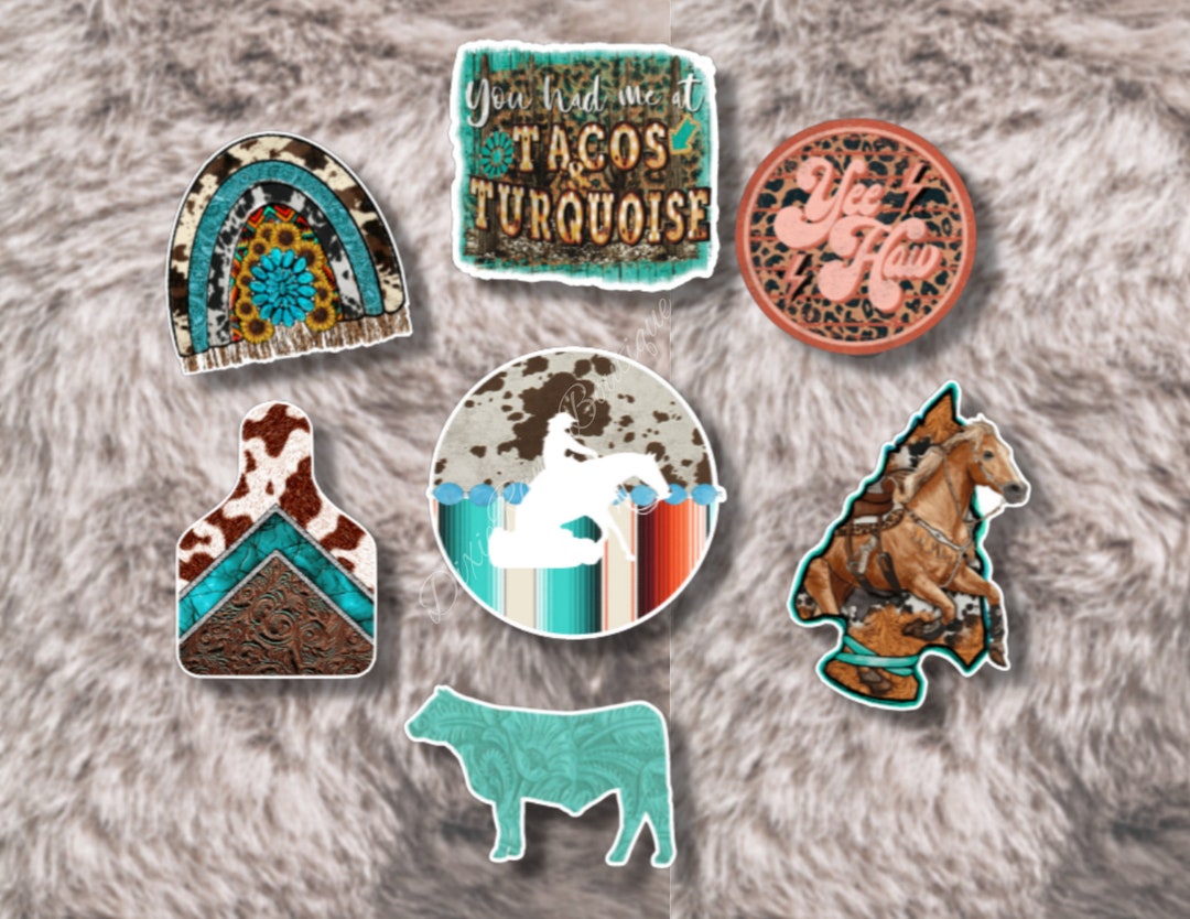 Bundle Pack of 7 Western Cowgirl Decal Stickers // Cowhide Print ...