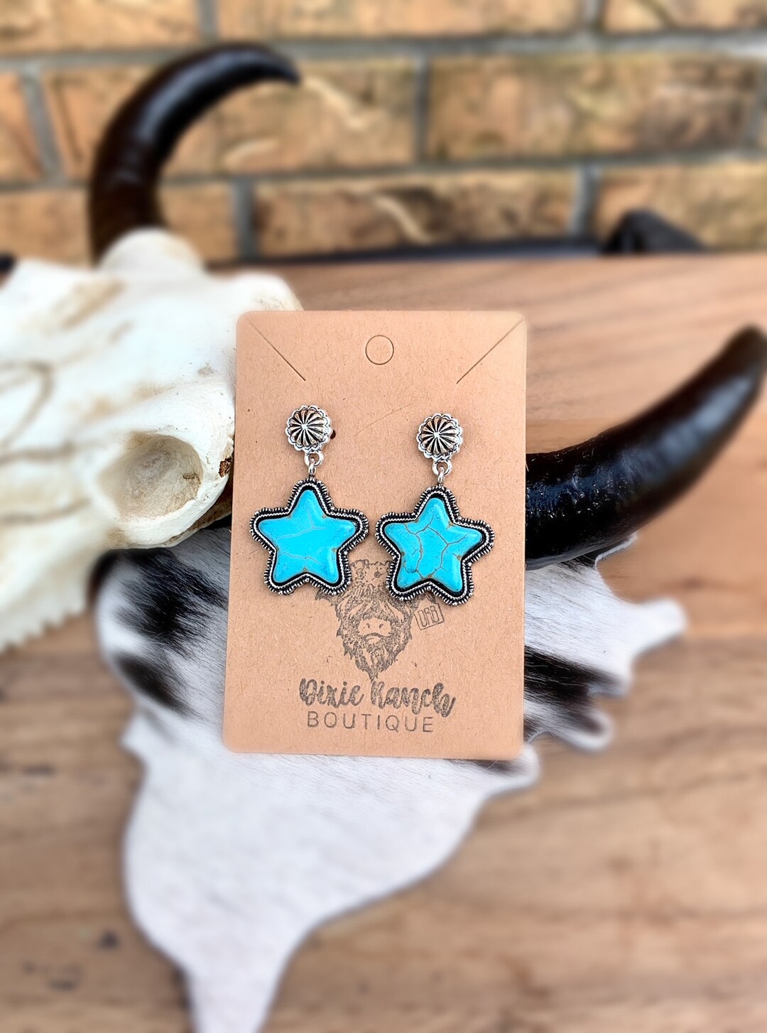 Western Star Faux Turquoise Stone Drop Earrings - Etsy