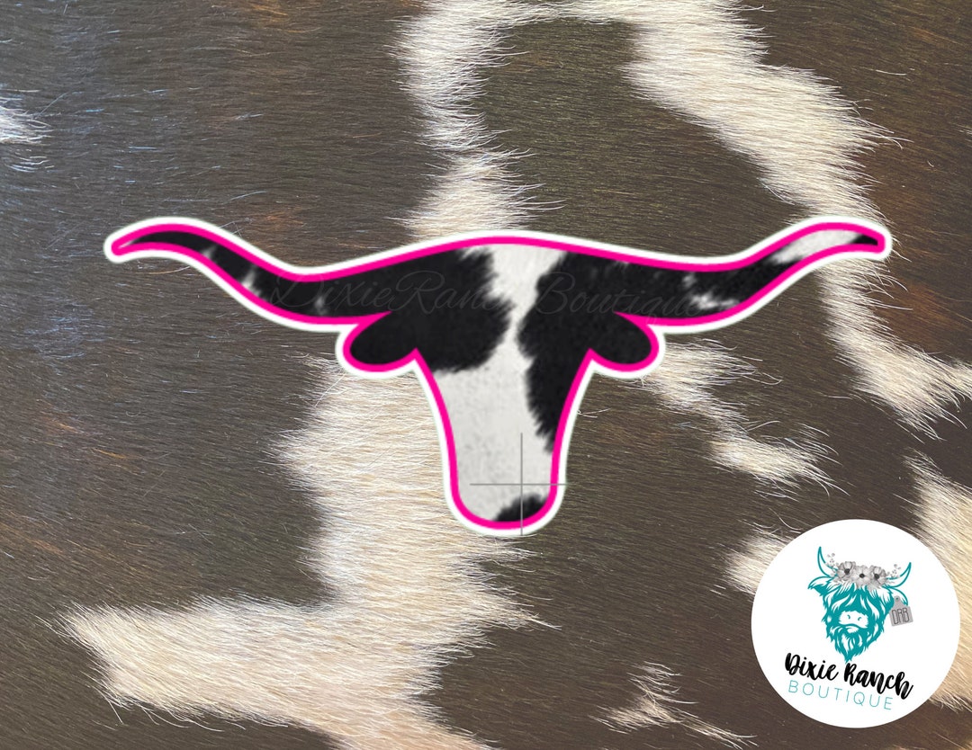 Longhorn Head Decal Sticker // Hot Pink and Cowhide Print Cowgirl ...