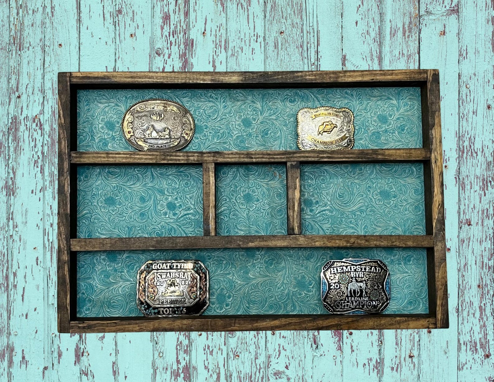 Handcrafted Genuine Cowhide 10 - 12 Belt Buckle Award Display Shelf ...