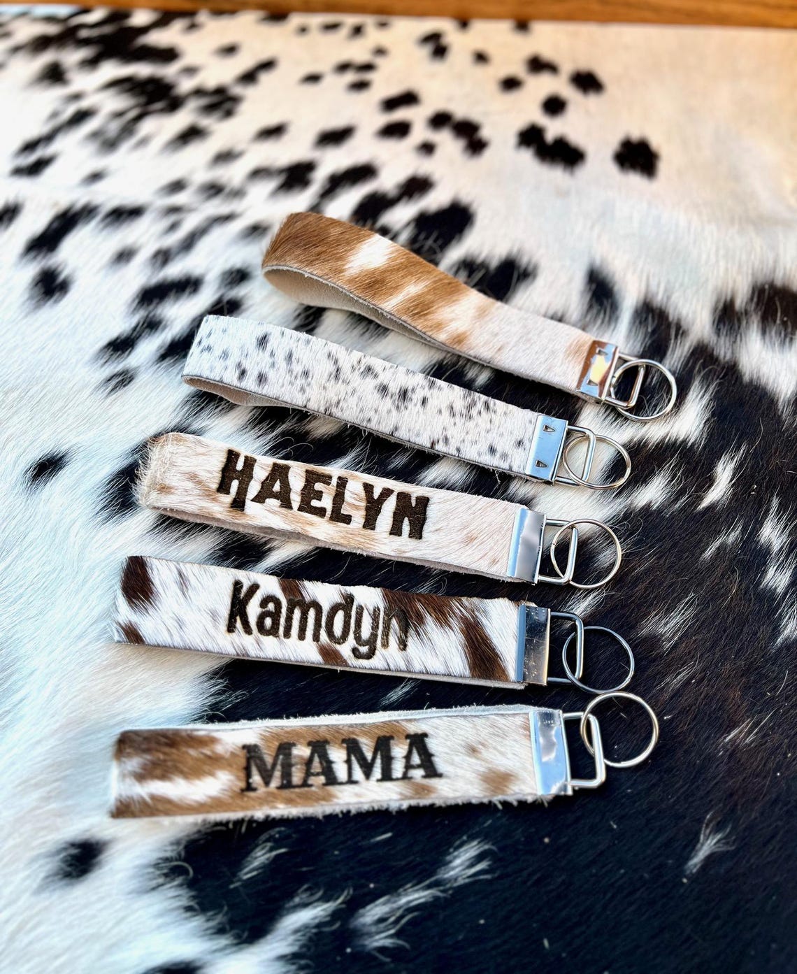 Personalized Genuine Cowhide Wristlet Keychain Key Fob Holder With ...