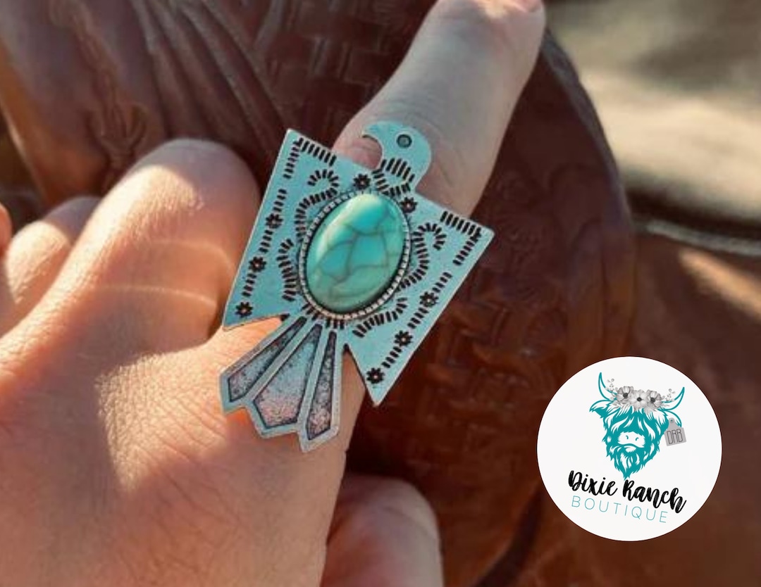 Western Turquoise Tribal Desert Bird Ring , Pendant Faux Turquoise ...