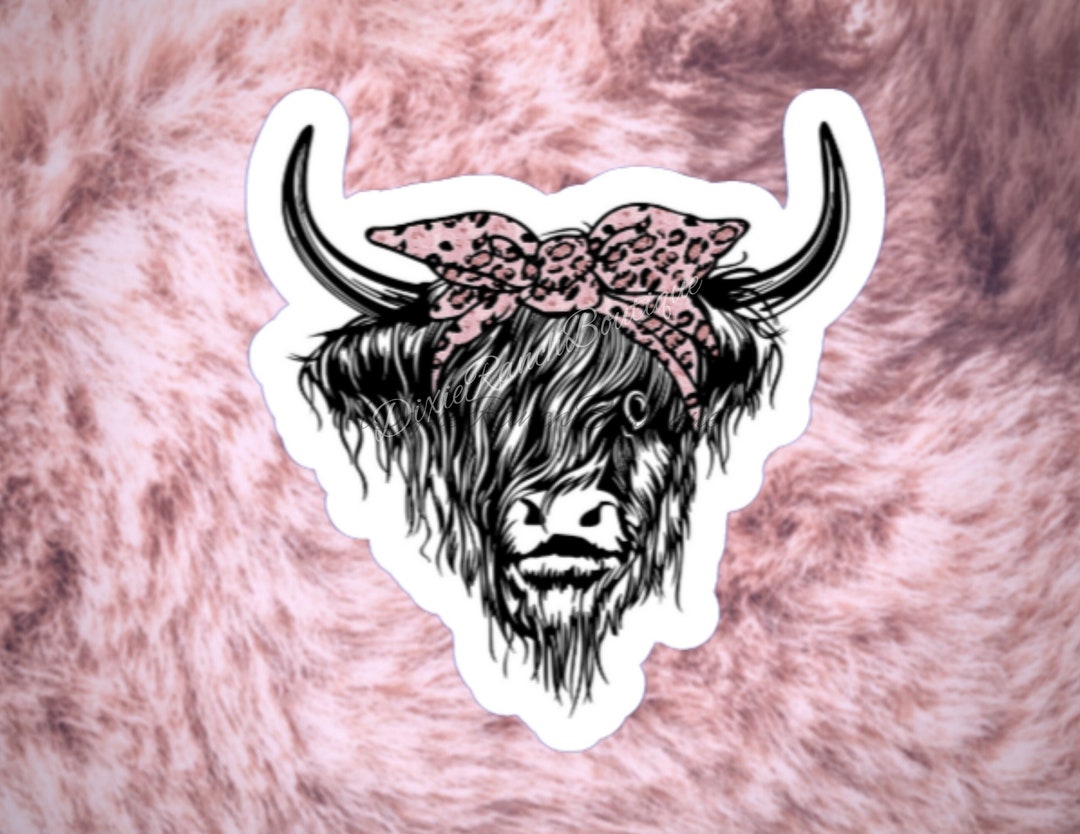 Cute Shaggy Highland Cow Decal Sticker // Cowgirl Sticker // Pink ...