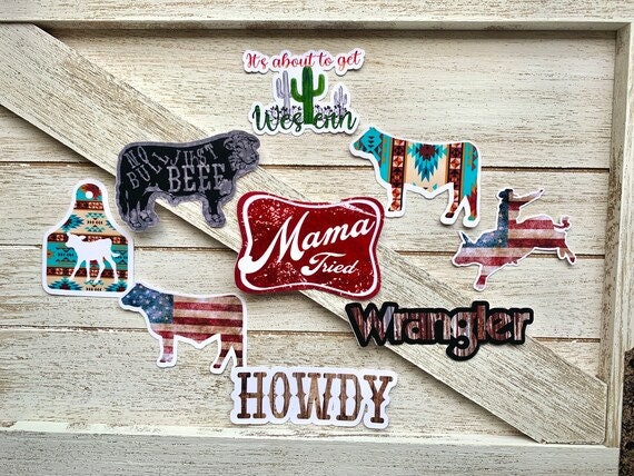 Western Bundle Pack of Decal Stickers Bull Cowhide Mama - Etsy
