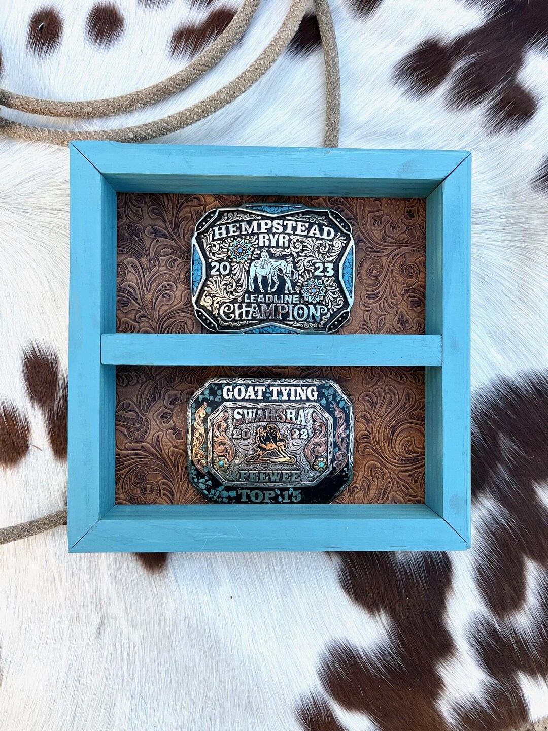 2 Buckle Display Awards Shelf , Belt Buckle Awards Case 10"x10" Teal ...