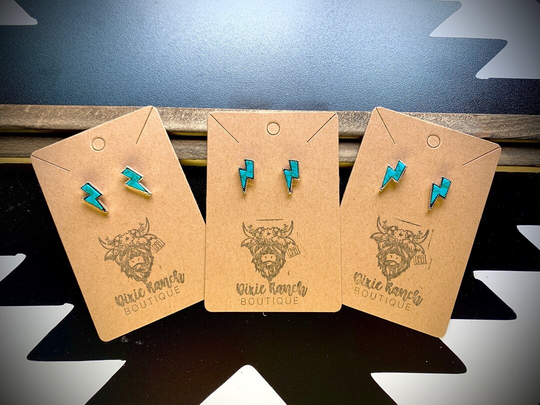 Western Faux Turquoise Lightning Bolt Stud Earrings Cowgirl - Etsy