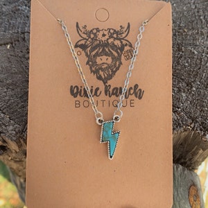 Western Lightning Bolt Faux Turquoise Pendant Necklace - Etsy