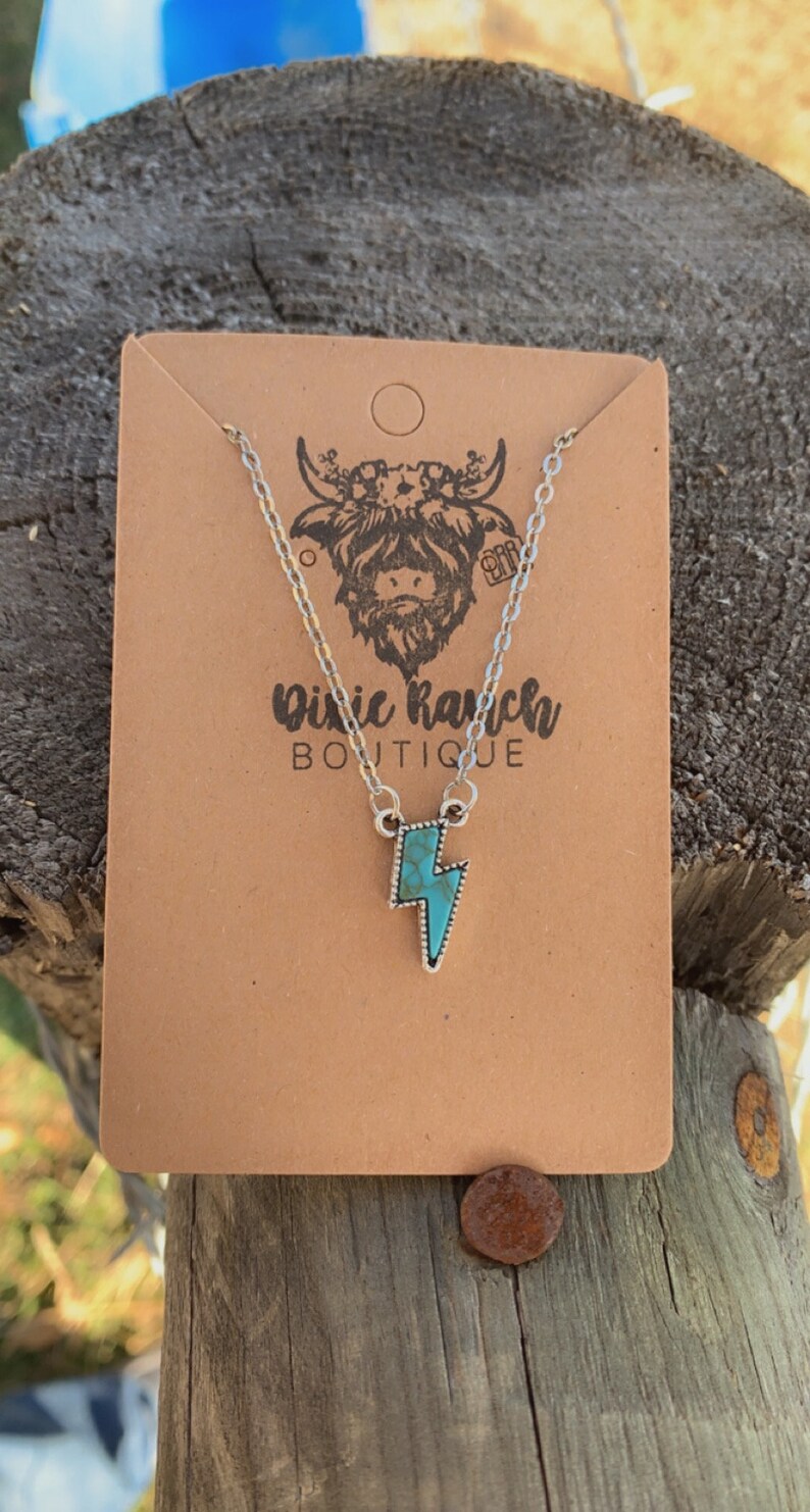 Western Lightning Bolt Faux Turquoise Pendant Necklace - Etsy