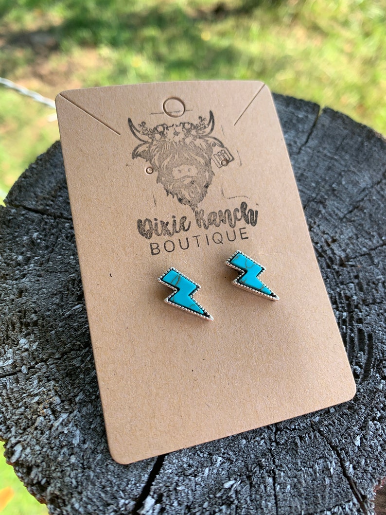 Western Faux Turquoise Lightning Bolt Stud Earrings , Cowgirl Jewelry ...