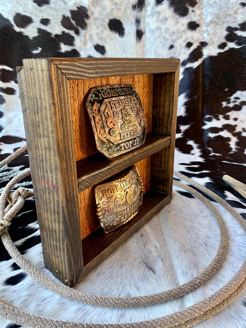 Solid Wood Western Two Belt Buckle Award Display Shelf Custom Hand ...