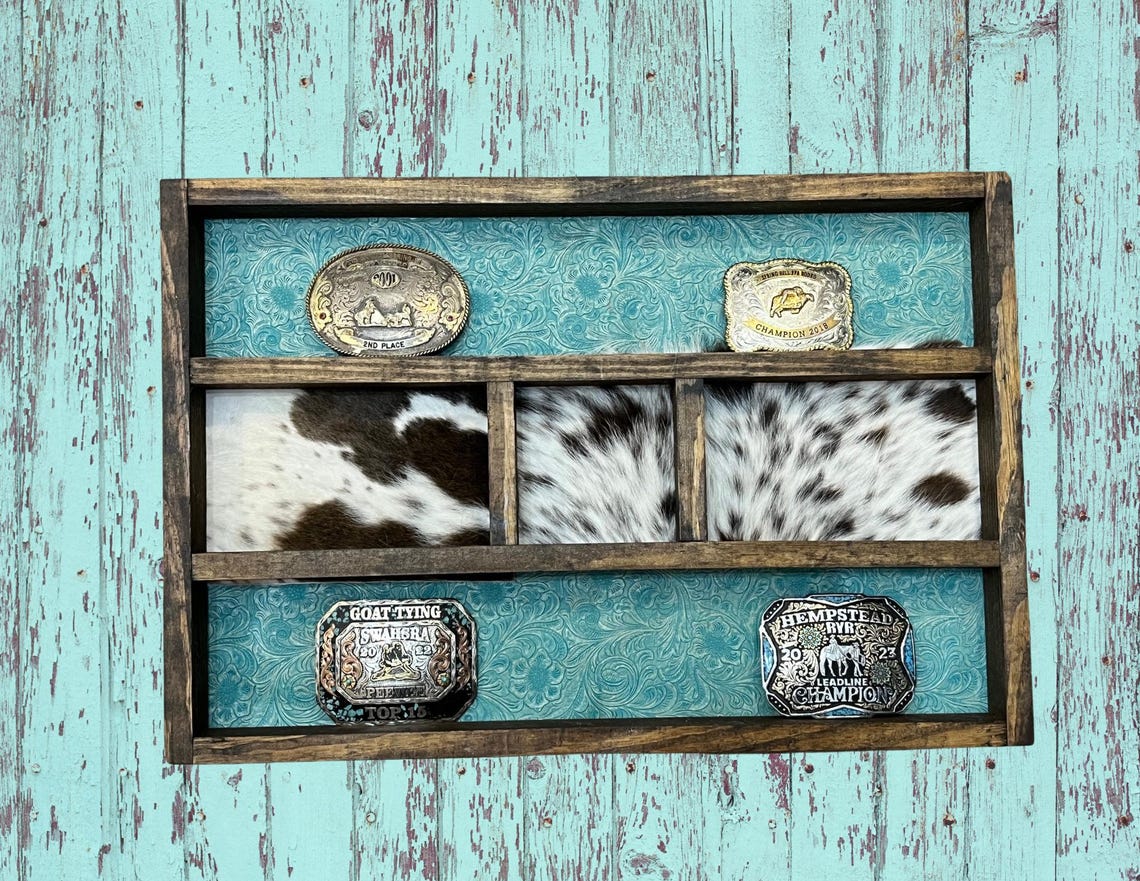 Handcrafted Genuine Cowhide 10 - 12 Belt Buckle Award Display Shelf ...