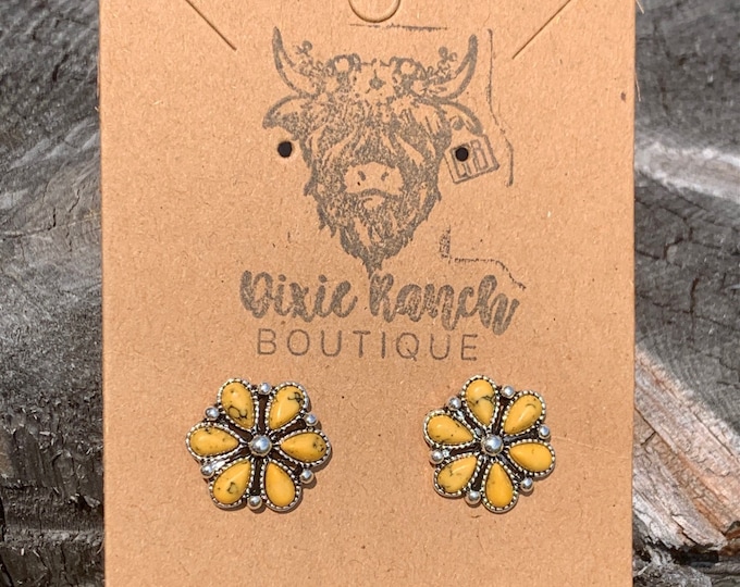Boho Mustard Yellow Flower Western Stud Earrings - Etsy