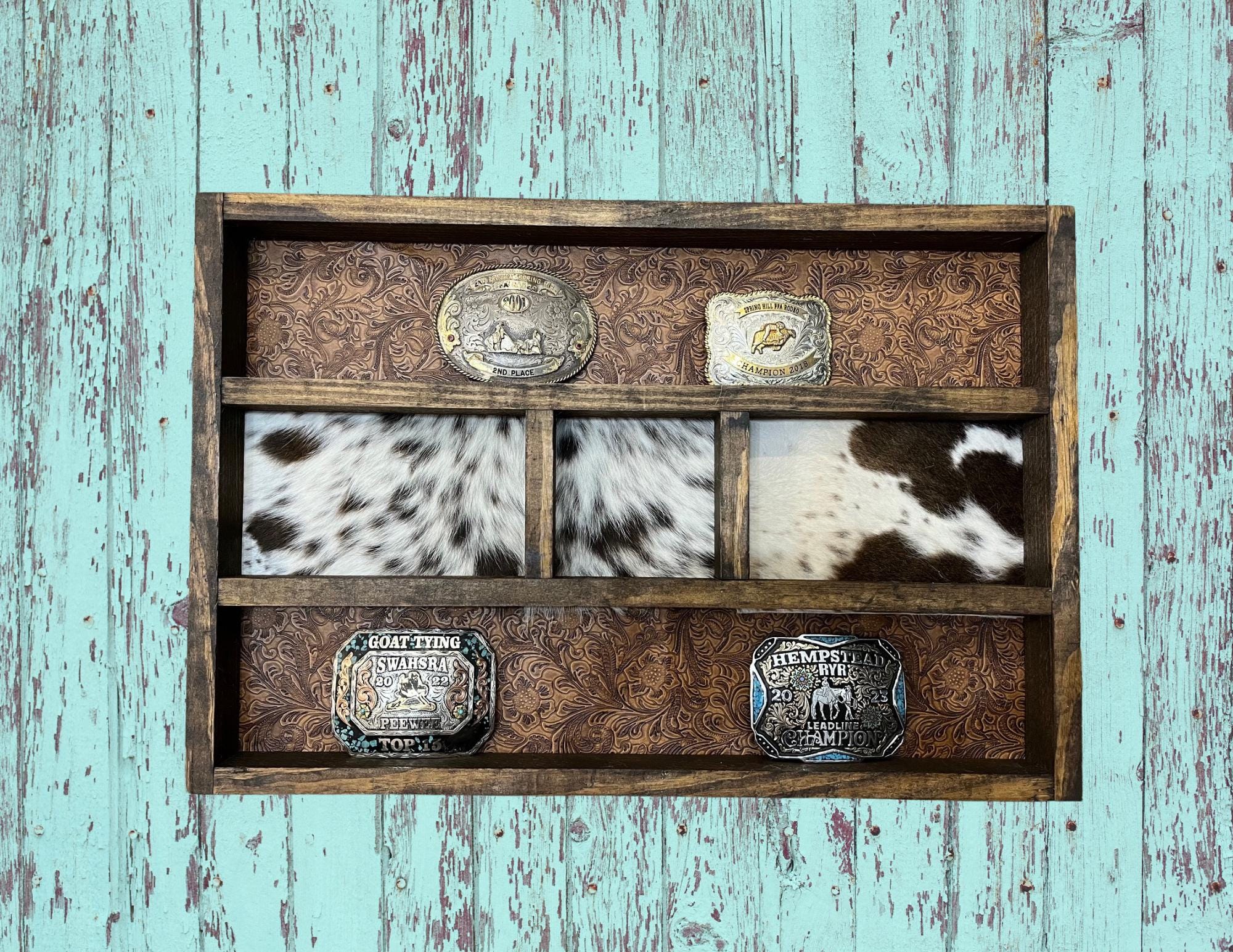 Handcrafted Genuine Cowhide 10 - 12 Belt Buckle Award Display Shelf ...