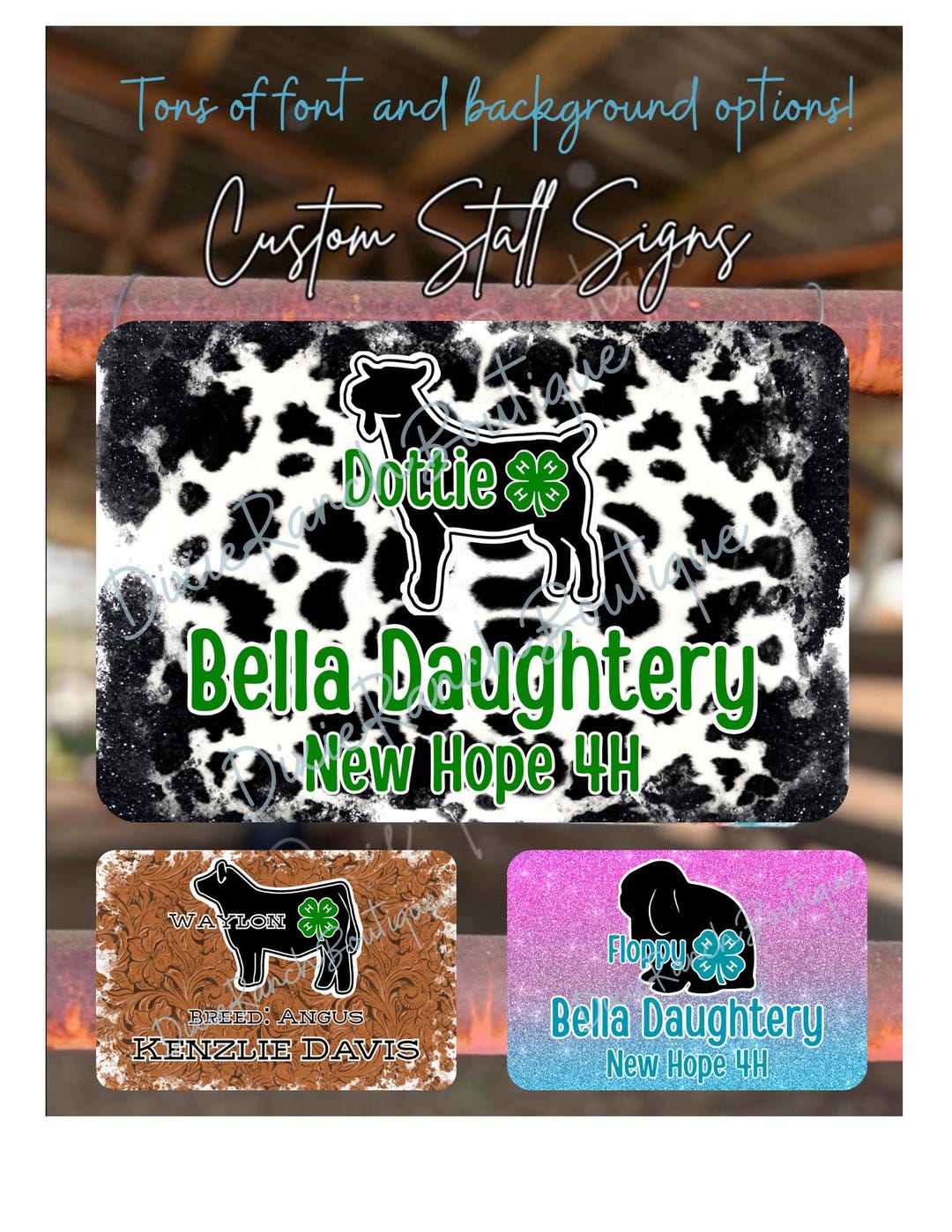 Custom Stall Sign , Show Animal Stall Sign Sublimation Printed for 4H ...