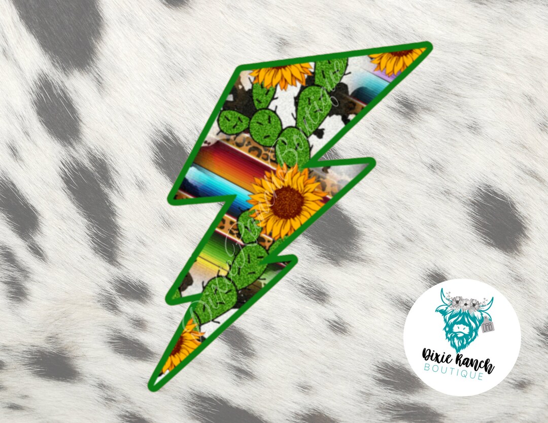 Western Lightning Bolt Decal Sticker // Sunflowers // Cactus // Cowhide ...