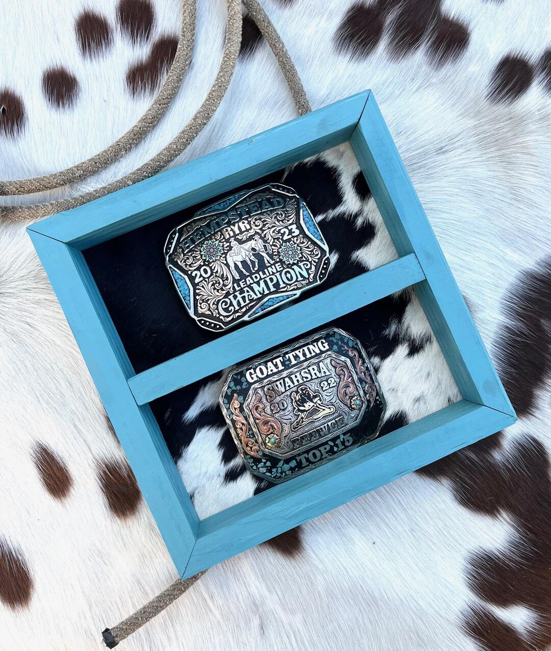 2 Buckle Display Awards Shelf , Belt Buckle Awards Case 10"x10" Teal ...