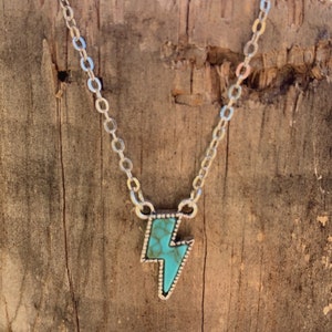Western Lightning Bolt Faux Turquoise Pendant Necklace - Etsy