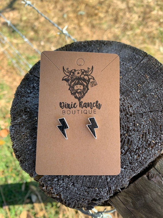 Black Western Lightning Bolt Stud Earrings Southwestern - Etsy