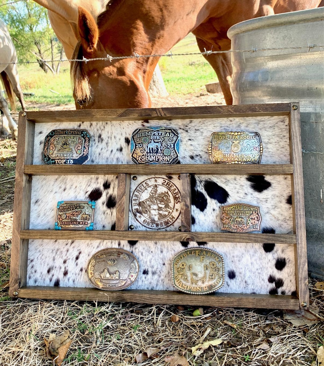 Handcrafted Genuine Cowhide 10 - 12 Belt Buckle Award Display Shelf ...