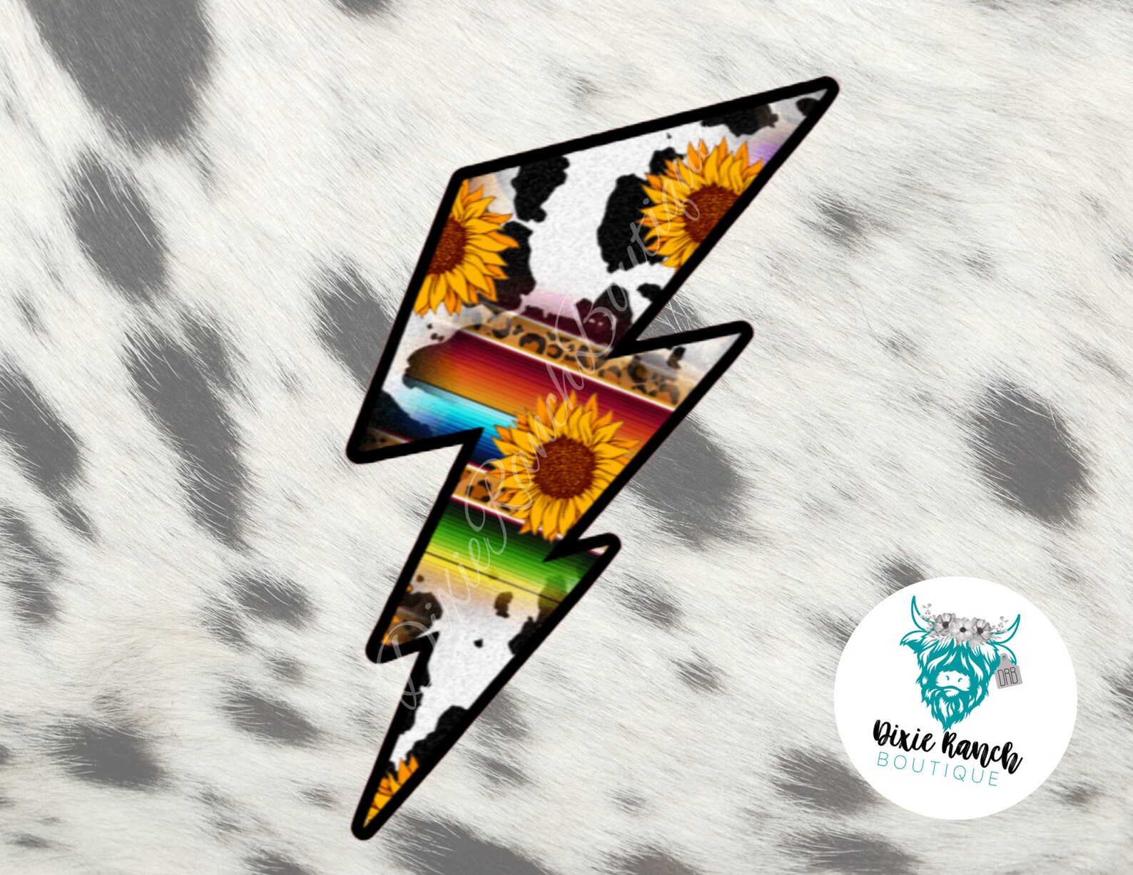 Western Lightning Bolt Decal Sticker // Cowgirl // Cowhide // Sunflower ...