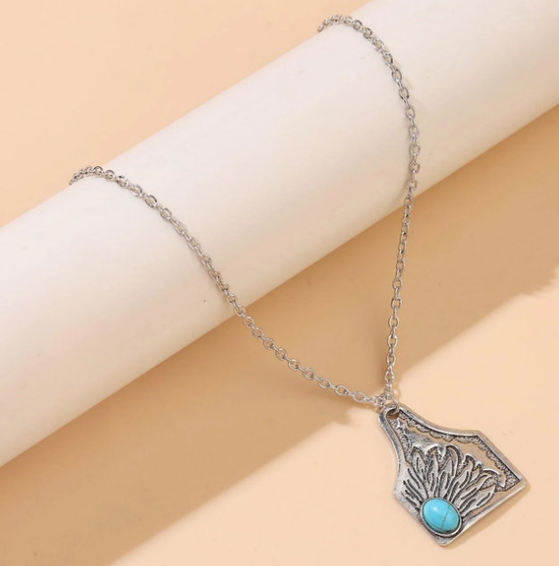 Western Stamped Sunflower and Faux Turquoise Pendant Charm Cow - Etsy