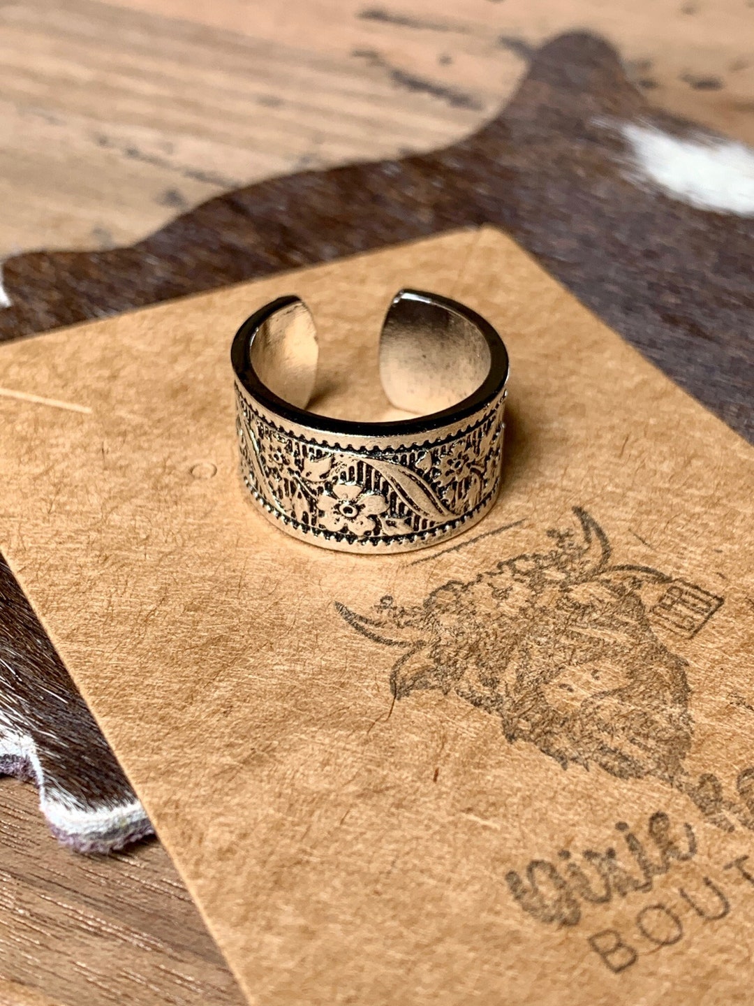 Gorgeous Western Tooled Leather Design Cuff Ring , Size 8 - Etsy