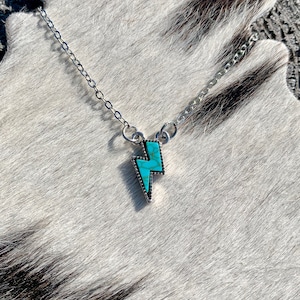 Western Lightning Bolt Faux Turquoise Pendant Necklace - Etsy