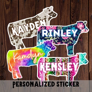 Custom Personalized Name Cow Decal Sticker , Western 4H Show Animal ...