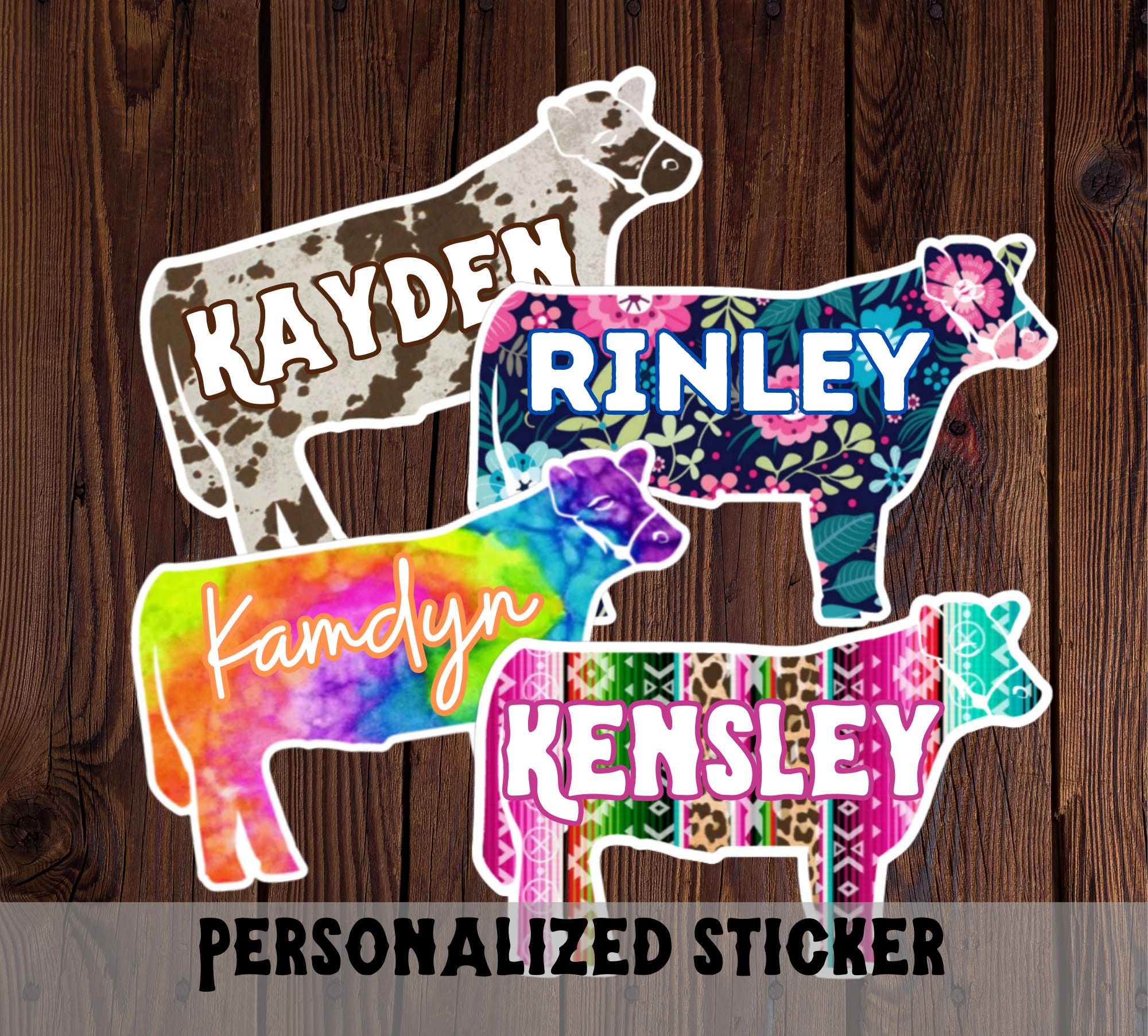 Custom Personalized Name Cow Decal Sticker , Western Show Animal Decal ...
