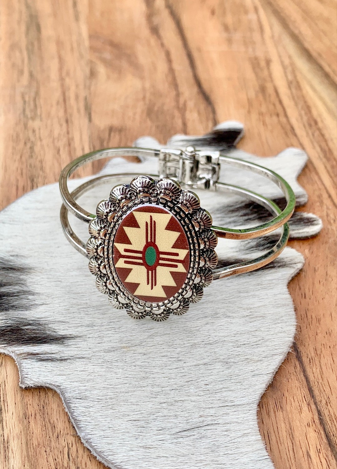 Western Metal Cuff Bangle Bracelet Featuring Aztec Tribal Design - Etsy