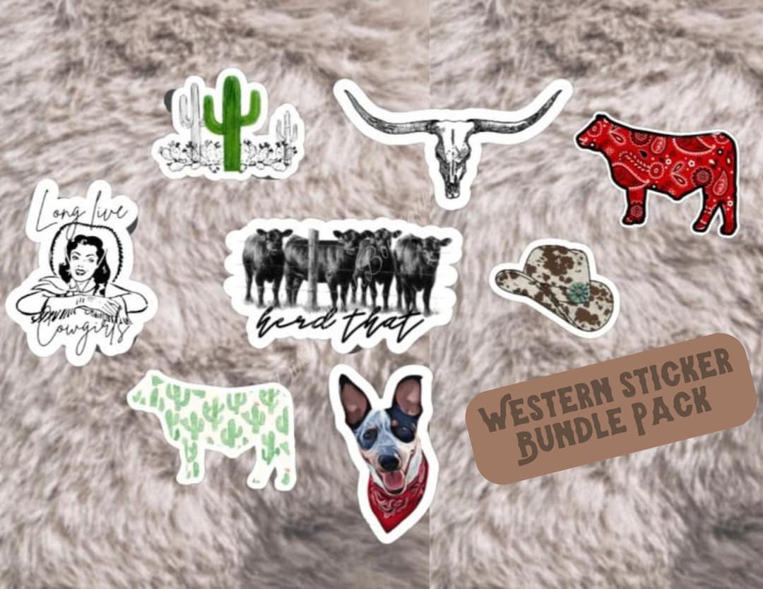 Bundle Pack of Western Decal Stickers , Cowhide , Blue Heeler Cow Dog ...