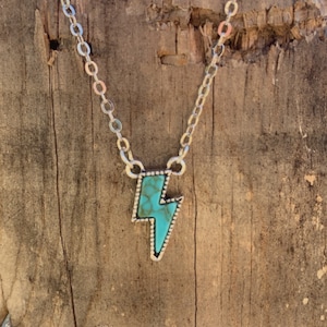 Western Lightning Bolt Faux Turquoise Pendant Necklace - Etsy