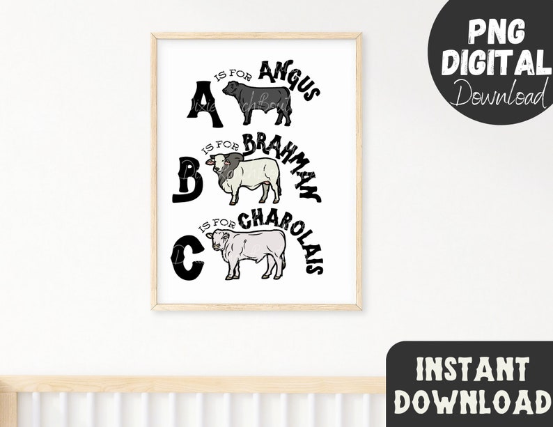 Cattle Breed ABC Alphabet Nursery Printable , Kids Shirt Sublimation ...