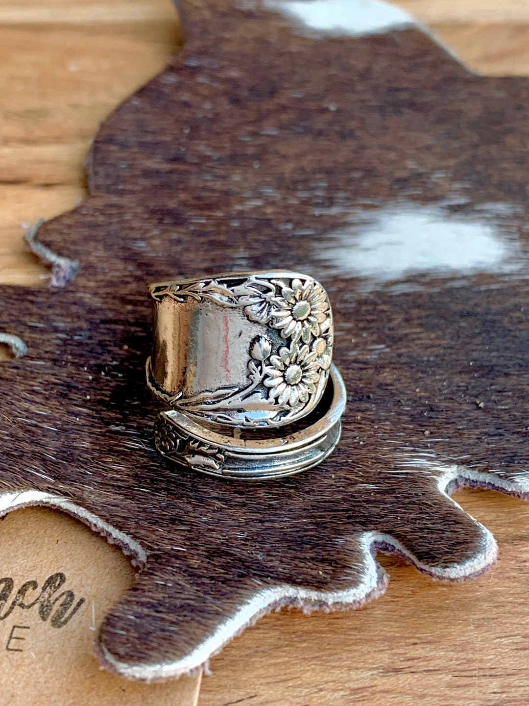 Western Tooled Floral Ring , Adjustable Statement Ring - Etsy