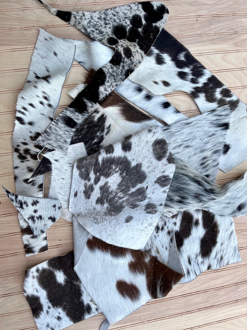 1lb Random Genuine Cowhide Scrap Material , Real Hairon Hide Scrap ...