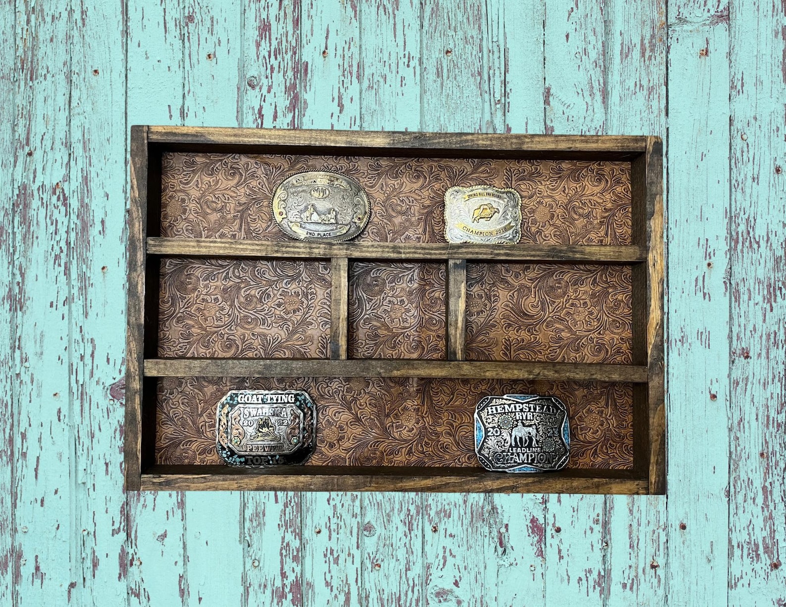 Handcrafted Genuine Cowhide 10 - 12 Belt Buckle Award Display Shelf ...