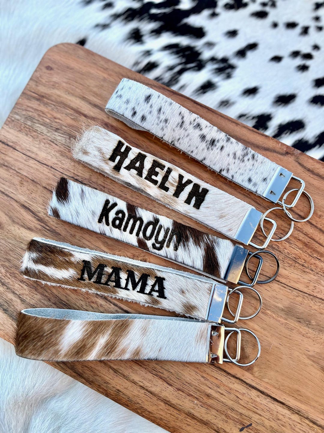 Personalized Genuine Cowhide Wristlet Keychain Key Fob Holder With ...