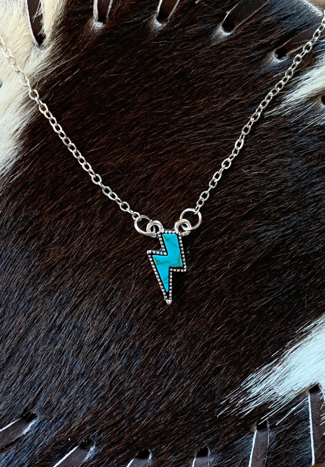 Western Lightning Bolt Faux Turquoise Pendant Necklace - Etsy