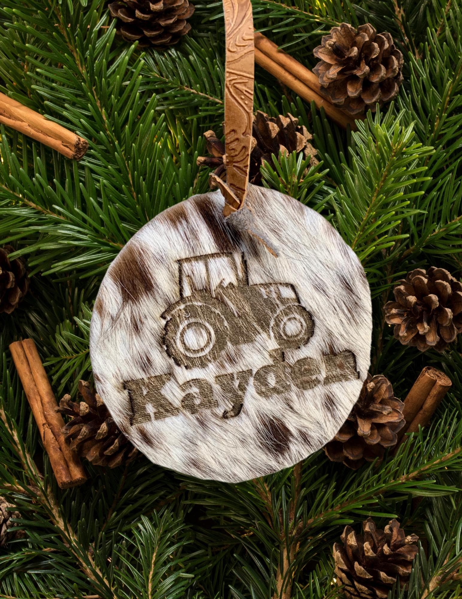 Genuine Cowhide Personalized Laser Engraved Christmas Tree Ornament ...