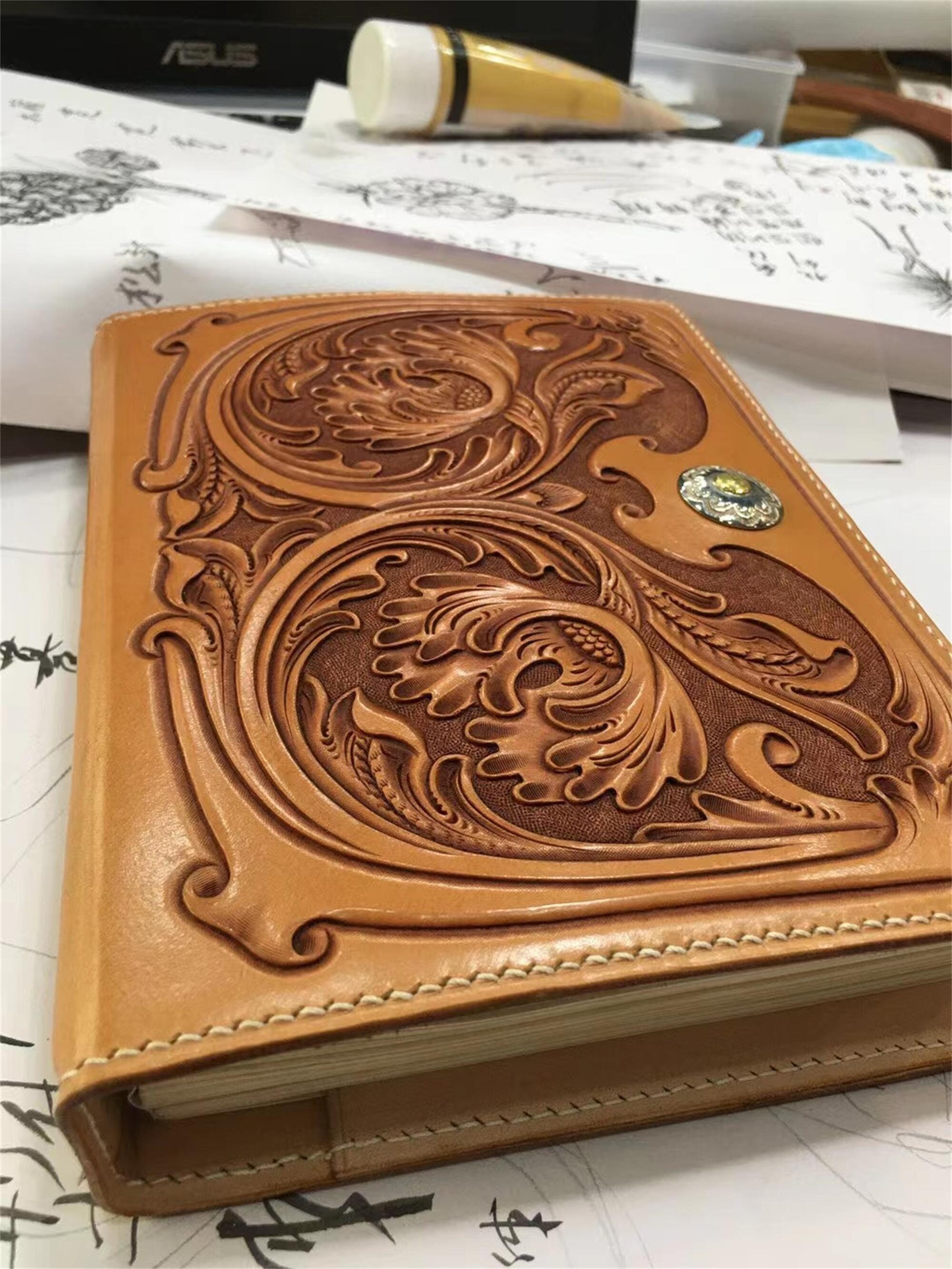 Handmade Leather Engraved Vintage Handwritten Notebook - Etsy
