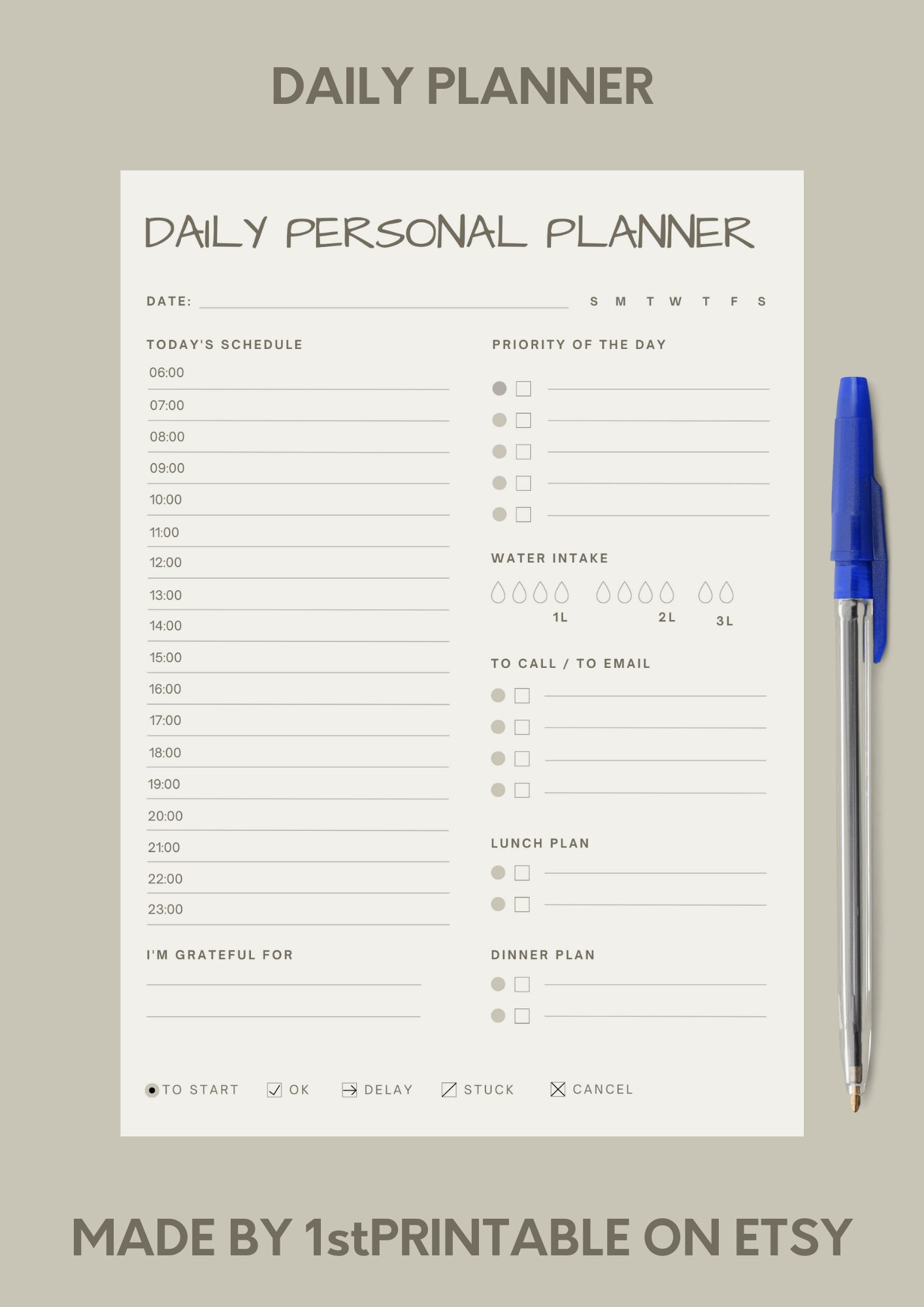 Daily Planner Printable, Personal Planner, Check List, 24 Hour Plan ...