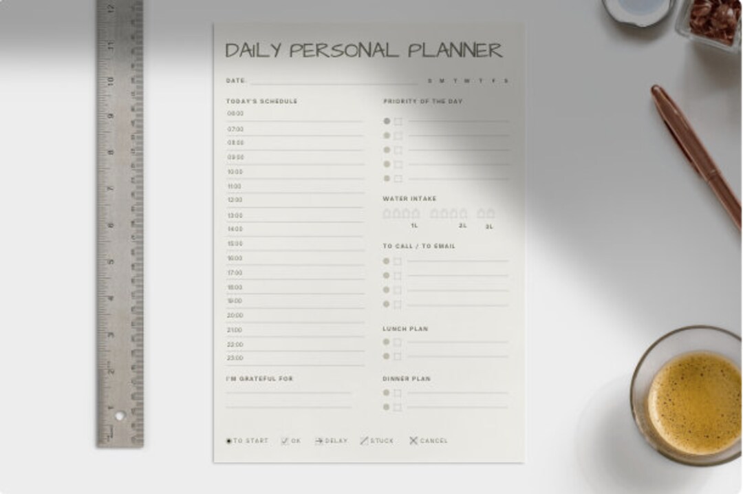 Daily Planner Printable, Personal Planner, Check List, 24 Hour Plan ...