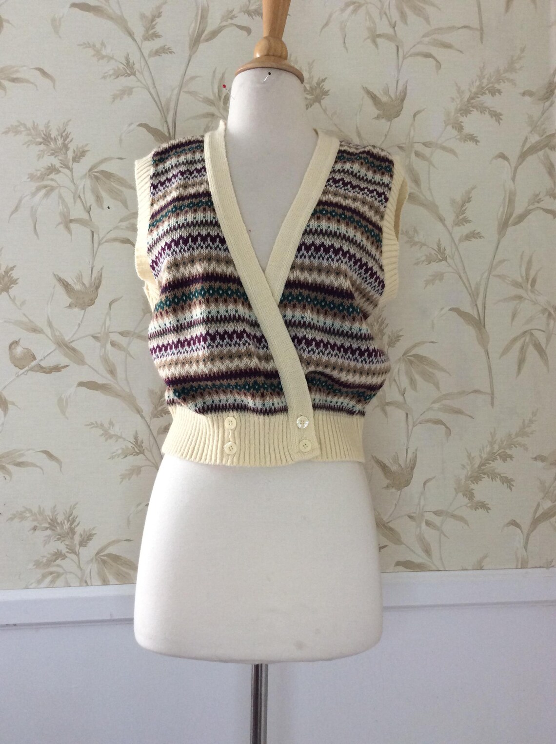 1970s Vintage PREPPY Knit Sweater Wrap Over Crop Vest School Girl ...
